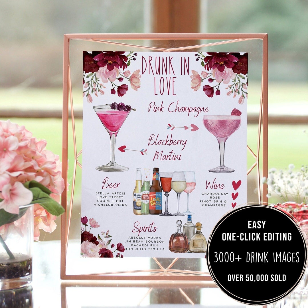Drunk in Love Drink Sign Signature Cocktail Template Red and - Etsy