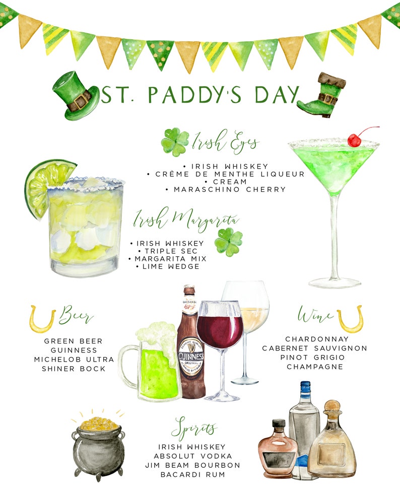 St Patrick s Day Bar Menu Template Saint Patrick s Etsy