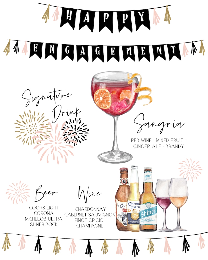 Engagement Party Signature Drink Menu Template: Design Your Own ...