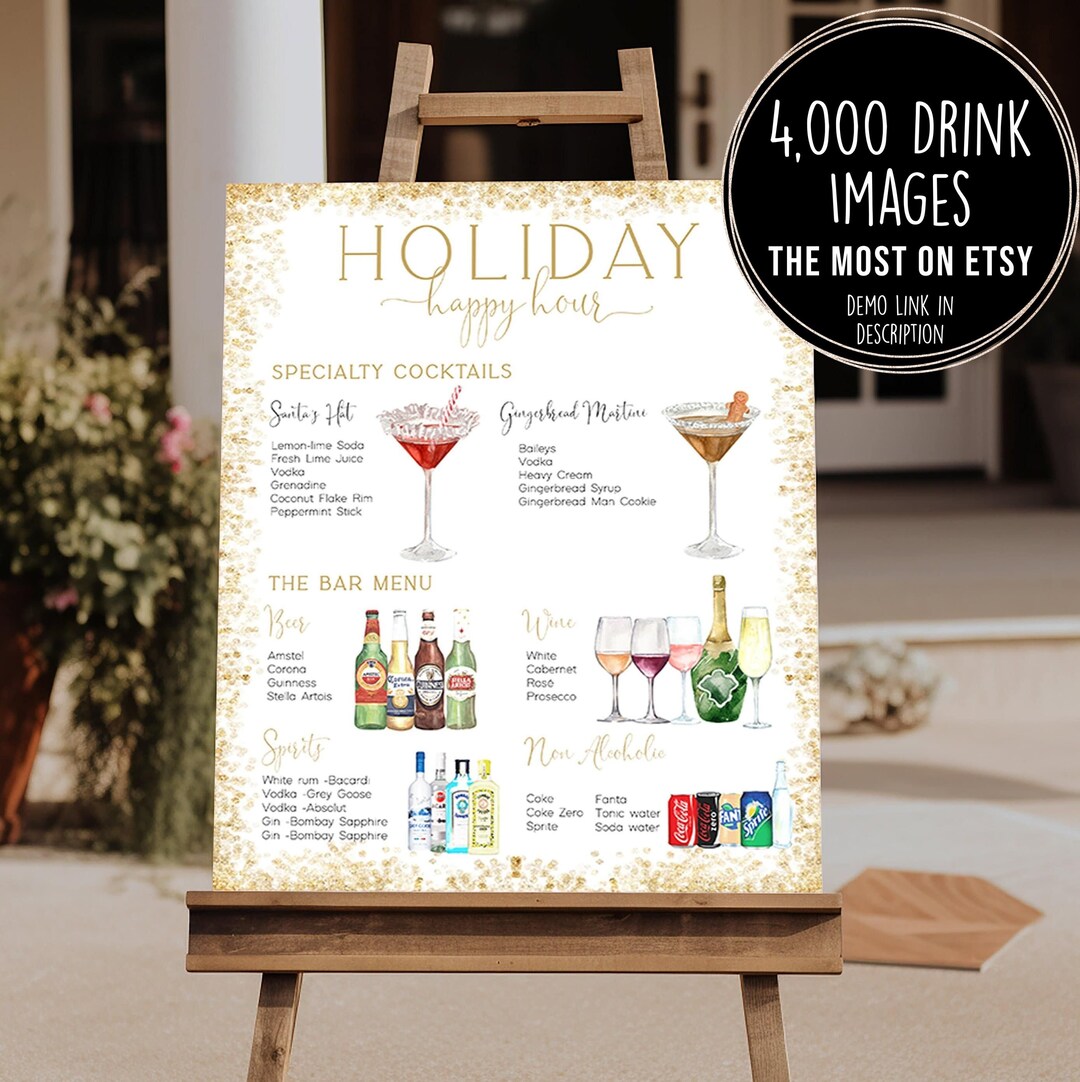 Holiday Happy Hour Drink Sign Christmas Party Drinks Sign - Etsy