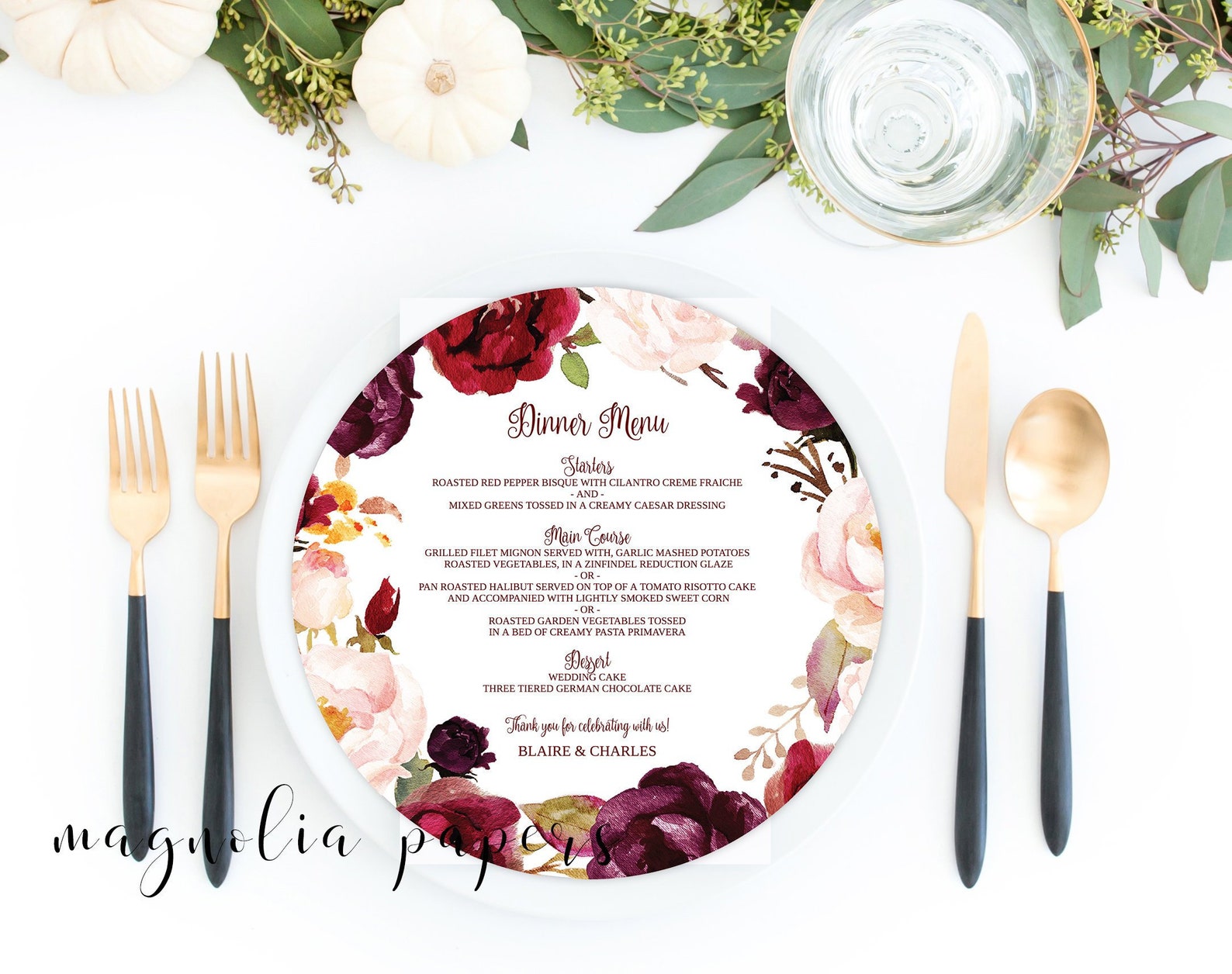 Round Dinner Menu Template Printable Round Wedding Dinner | Etsy
