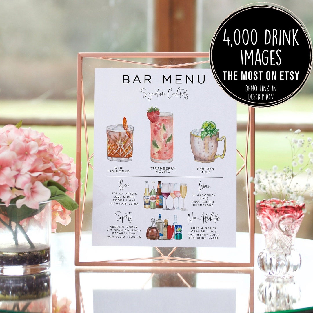 Bar Menu Template, Modern Editable Drink Menu Template, Minimalist ...