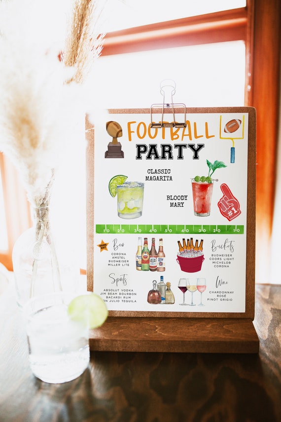 Football Drink Sign Template, Printable Football Bar Menu, Editable ...