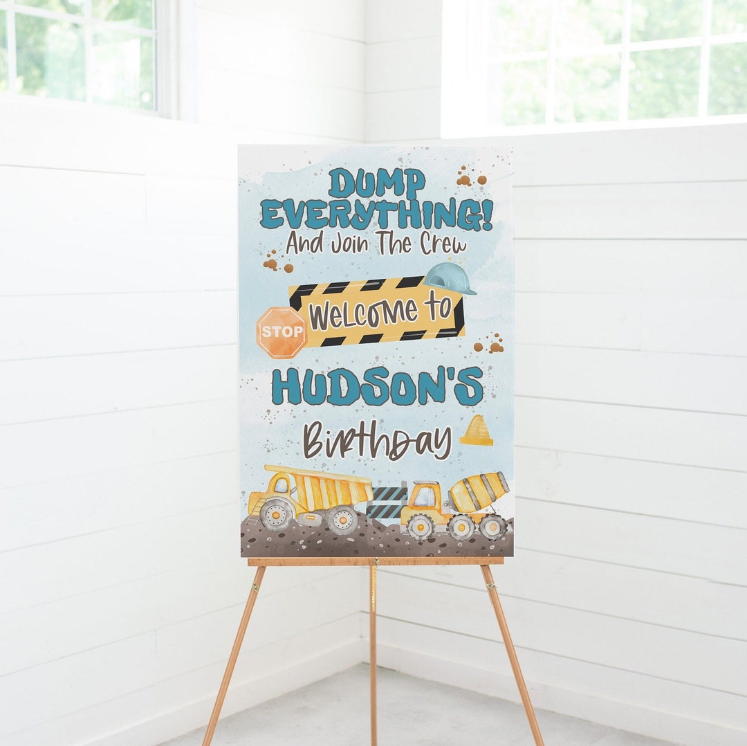 Construction Birthday Welcome Sign: Dump Truck Party Decor (DIY ...