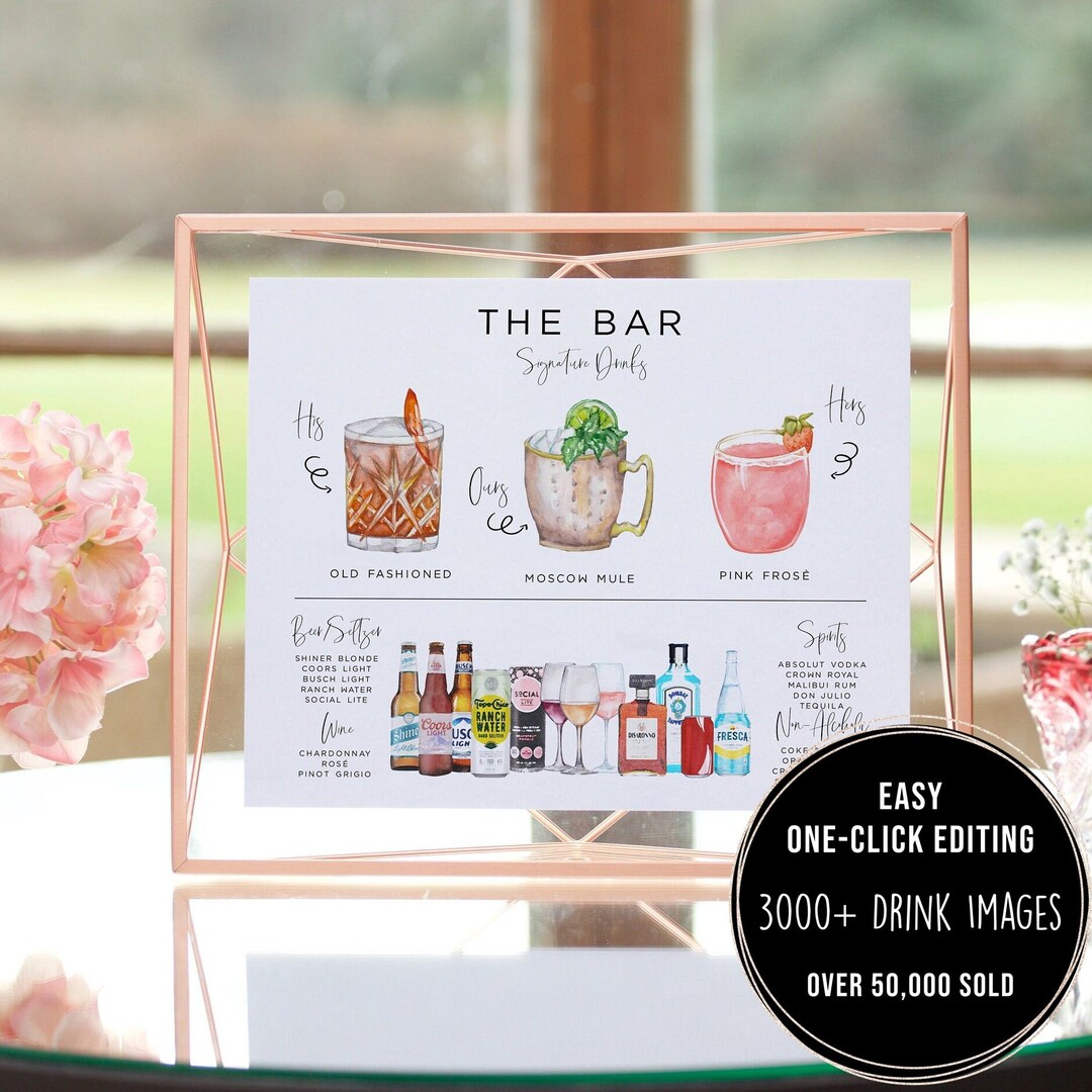 Bar Menu Template Modern Editable Drink Menu Minimalist - Etsy