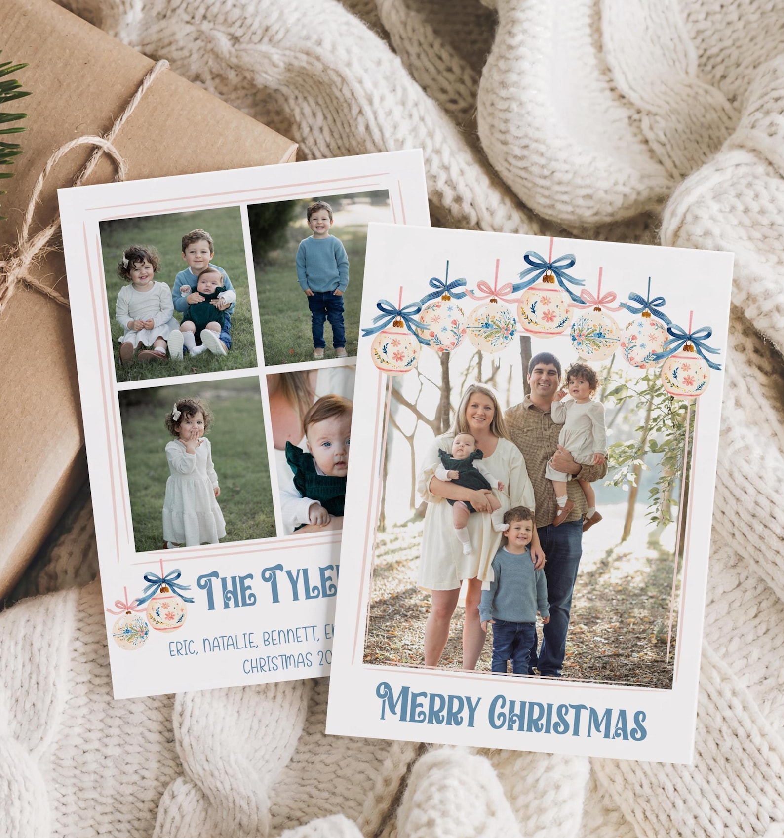 Cottagecore Christmas Card Template| Family Photo Holiday Card | Blue ...