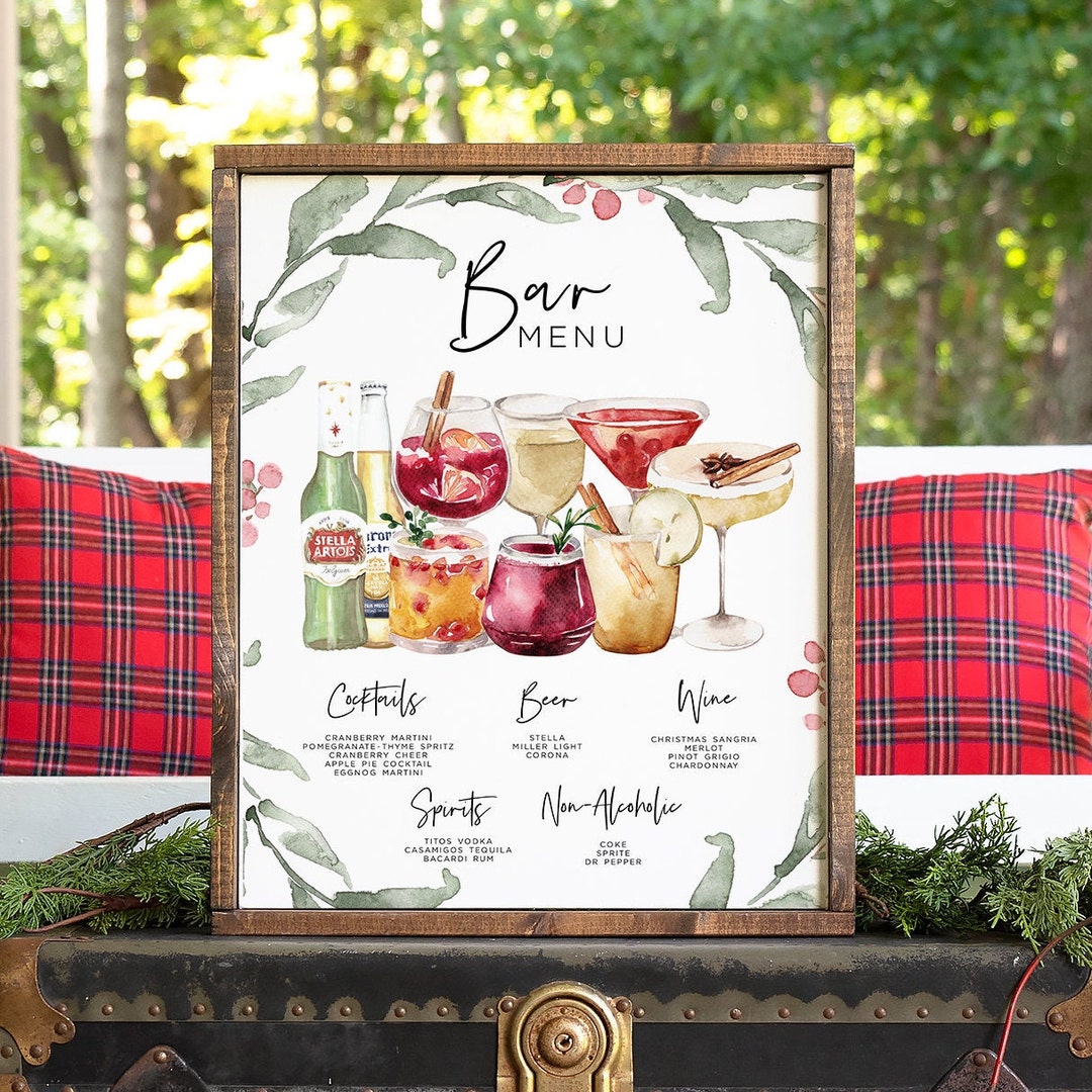Christmas Bar Menu Template, Holiday Party Bar Sign, Winter Bar Menu ...