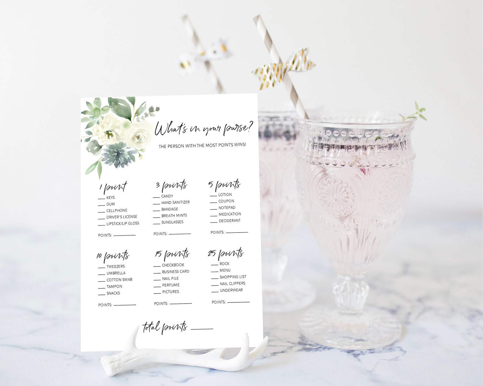 What's in Your Purse Game Succulent Blue Floral Bridal | Etsy