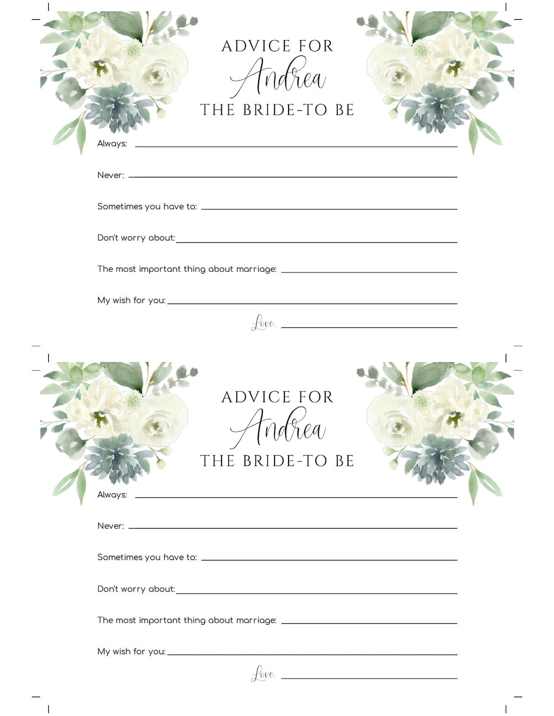 Advice for the Bride-to-be Printable Bridal Shower Dusty Blue - Etsy UK
