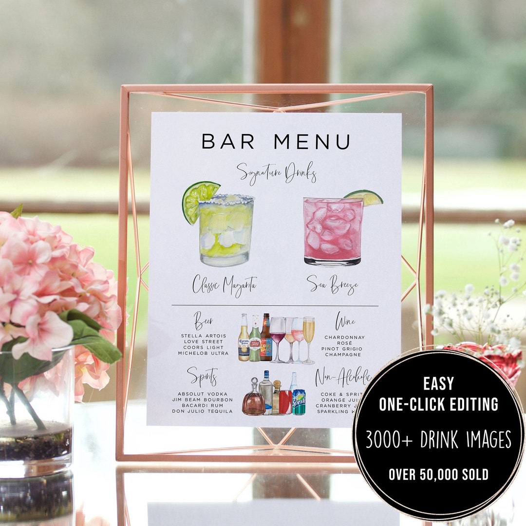 Bar Menu Template Modern Editable Drink Menu Template - Etsy