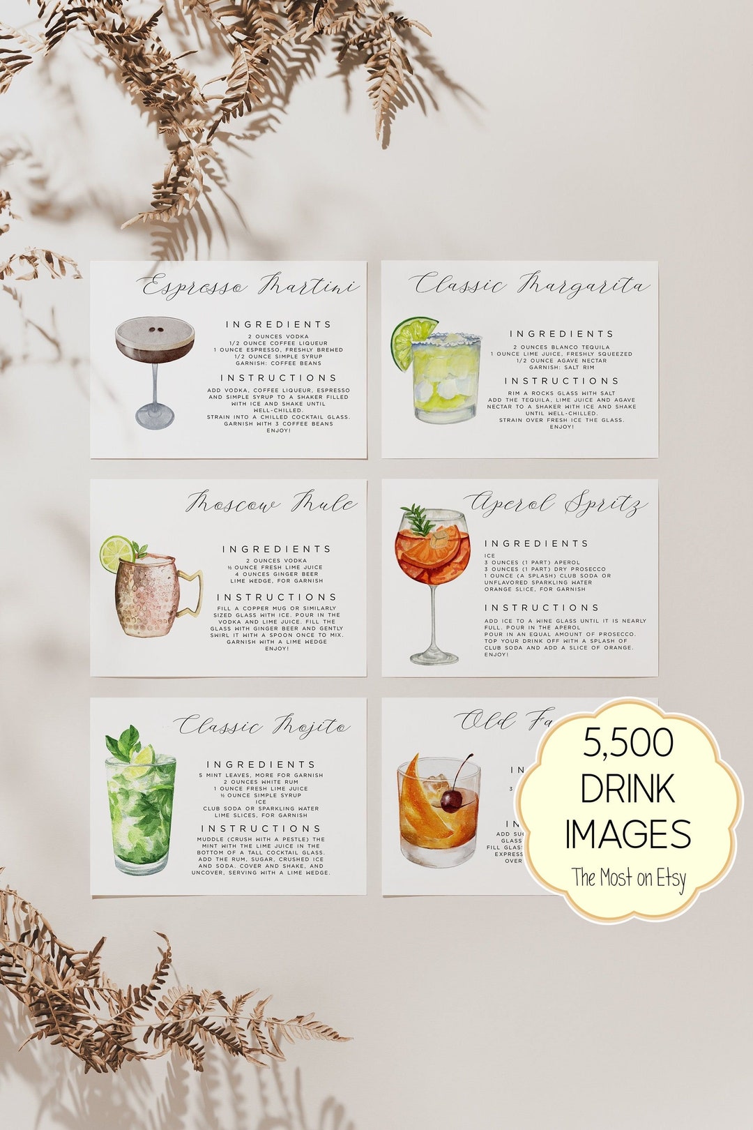 Cocktail Recipe Cards Template, Editable Drink Recipe Card, Printable ...