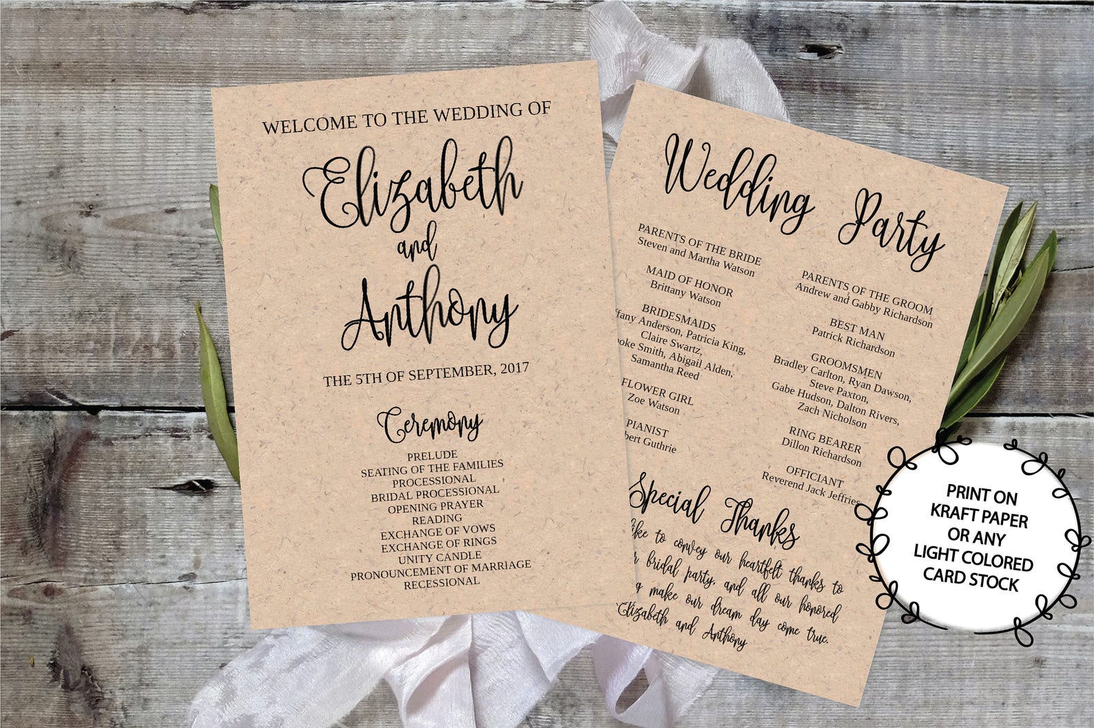 Wedding Program Template Printable / Editable 5x7 - Etsy