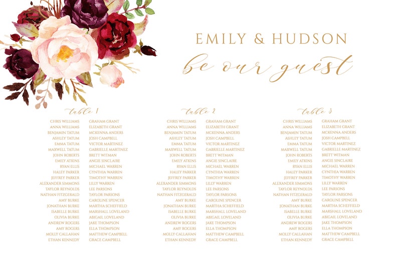 Printable Seating Chart Long Table Banquet Seating Chart - Etsy