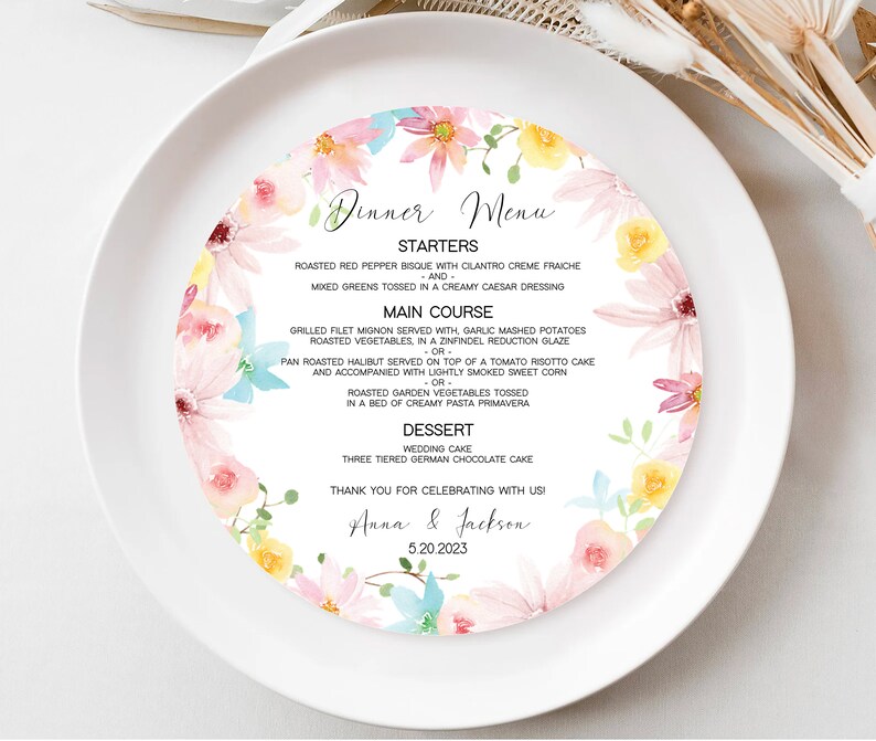 Round Dinner Menu Template 8 Round Wedding Menu - Etsy