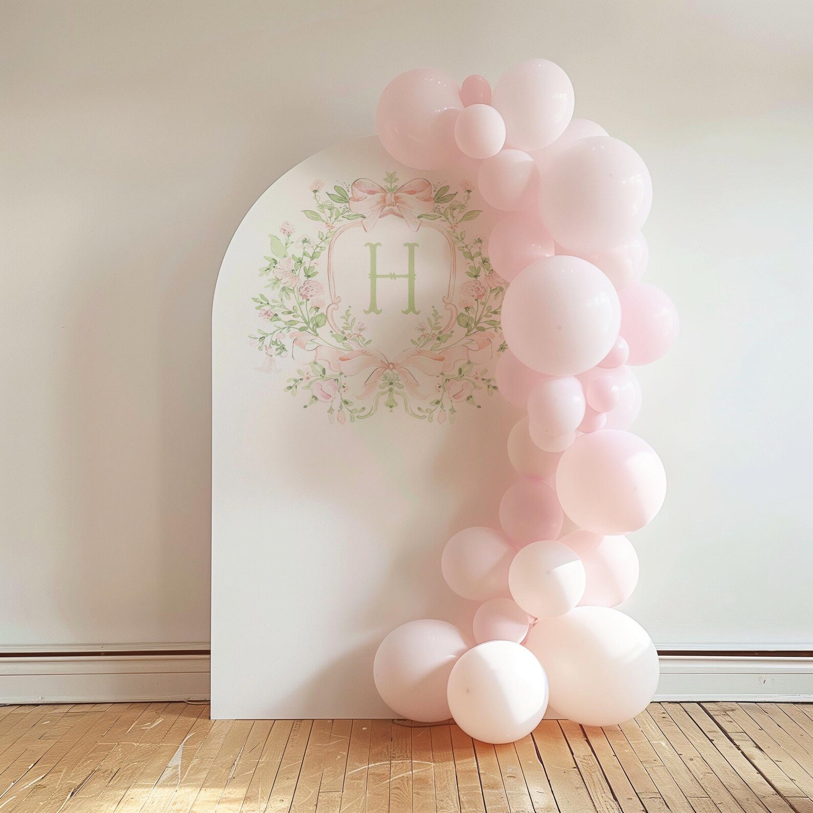 Coquette Pink Floral Crest Arch Backdrop: Personalized Party Decor - Etsy