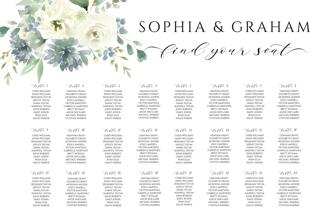 Dusty Blue Seating Chart Template Printable Greenery Seating - Etsy