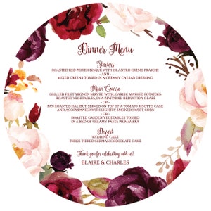 Round Dinner Menu Template, Printable Round Wedding Dinner Menu ...