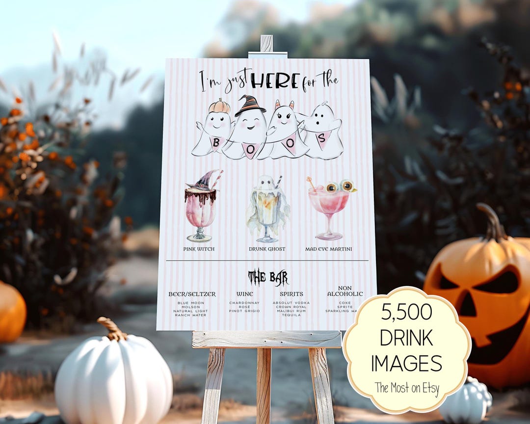 Pink Halloween Bar Menu Sign: Ghost Cocktails Template (digital ...