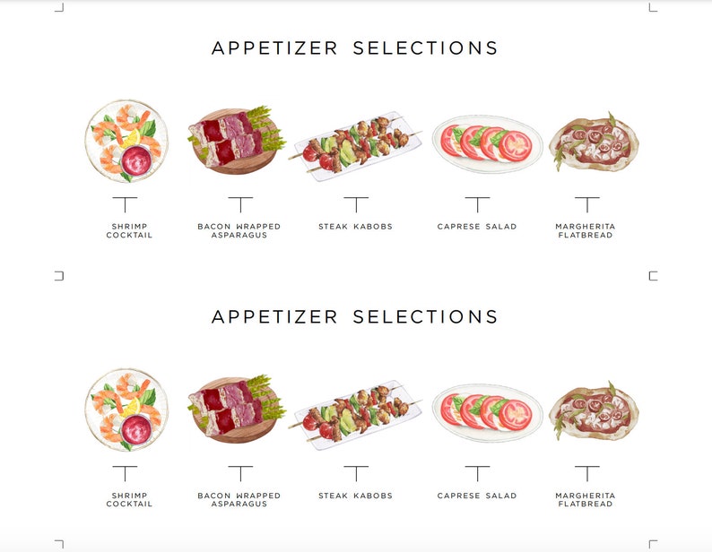 Modern Wedding Appetizer Menu Template: Editable Canape Card (4x9") - Etsy