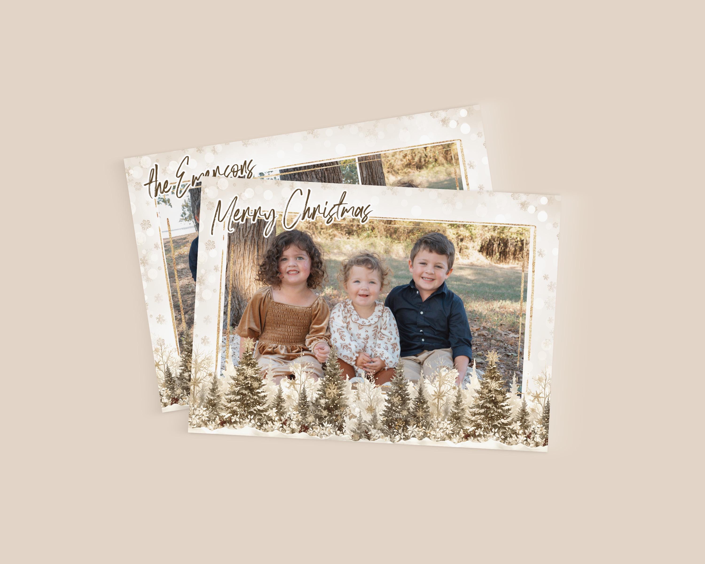 Rustic Christmas Photo Card Template • Neutral Holiday Card With Snowy ...