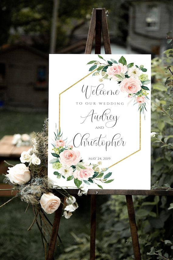 Blush Pink Burgundy Floral Bridal Shower Welcome Sign Blush Pink
