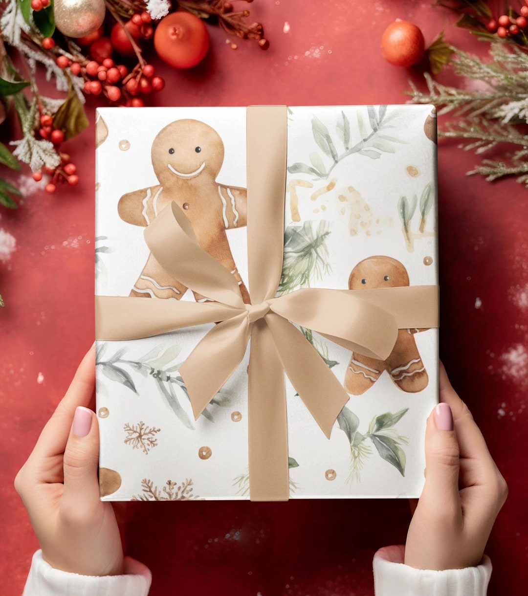 Gingerbread Man Wrapping Paper, Gingerbread Man Holiday Gift Wrap ...