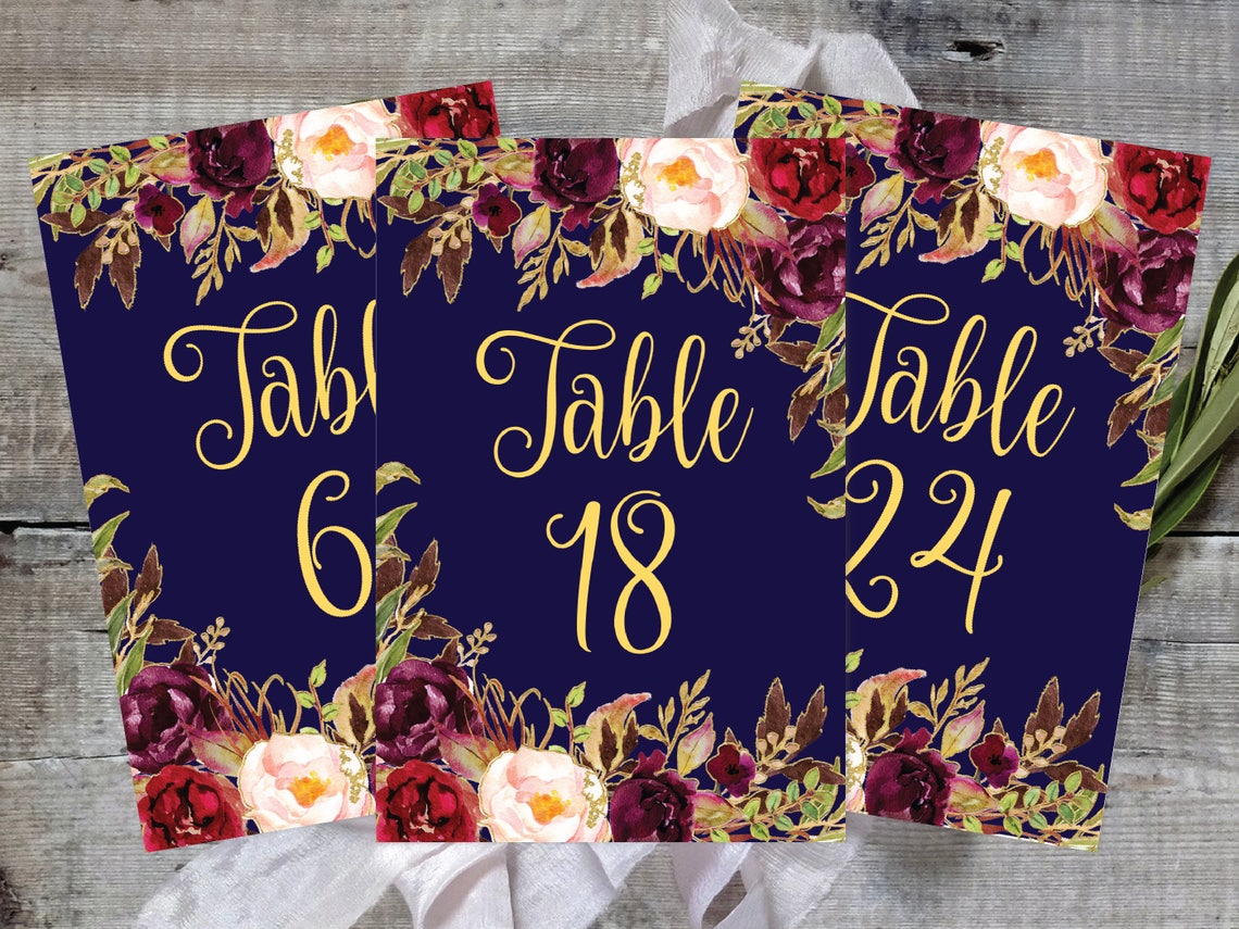 Table Numbers Template Printable / Editable 1-30 Fall Floral - Etsy