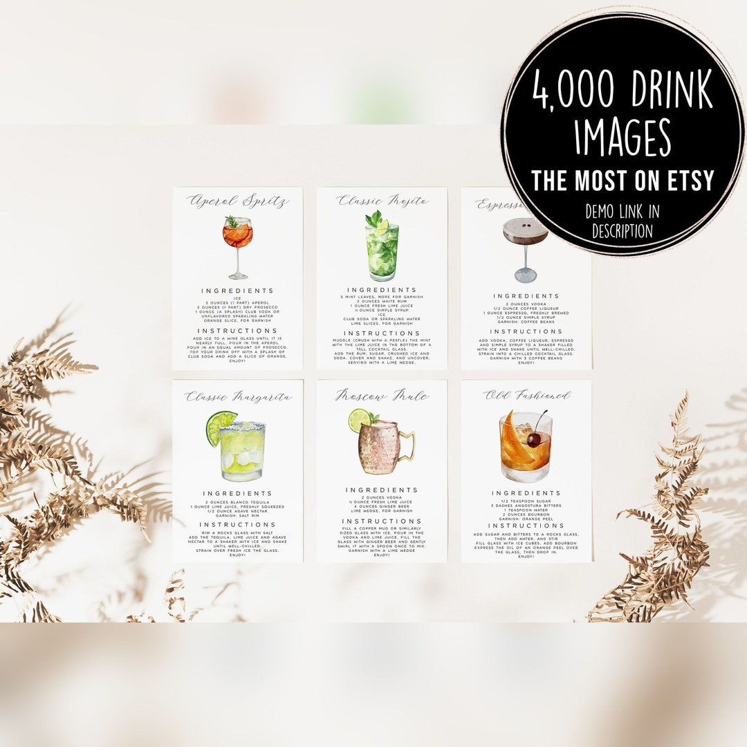 Cocktail Recipe Cards Template, Editable Drink Recipe Card, Printable ...