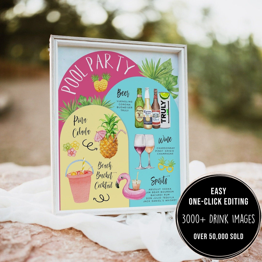 Pool Party Bar Menu Template Summer Party Drink Menu - Etsy