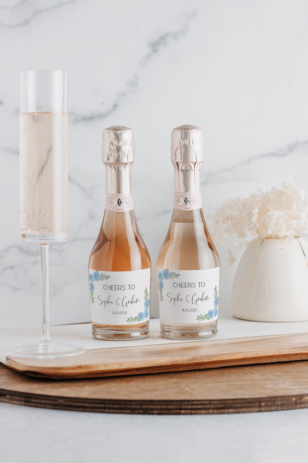 Blue Hydrangea Mini Champagne Label Template, Editable Mini Champagne ...