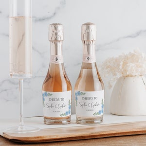 Blue Hydrangea Mini Champagne Label Template, Editable Mini Champagne ...