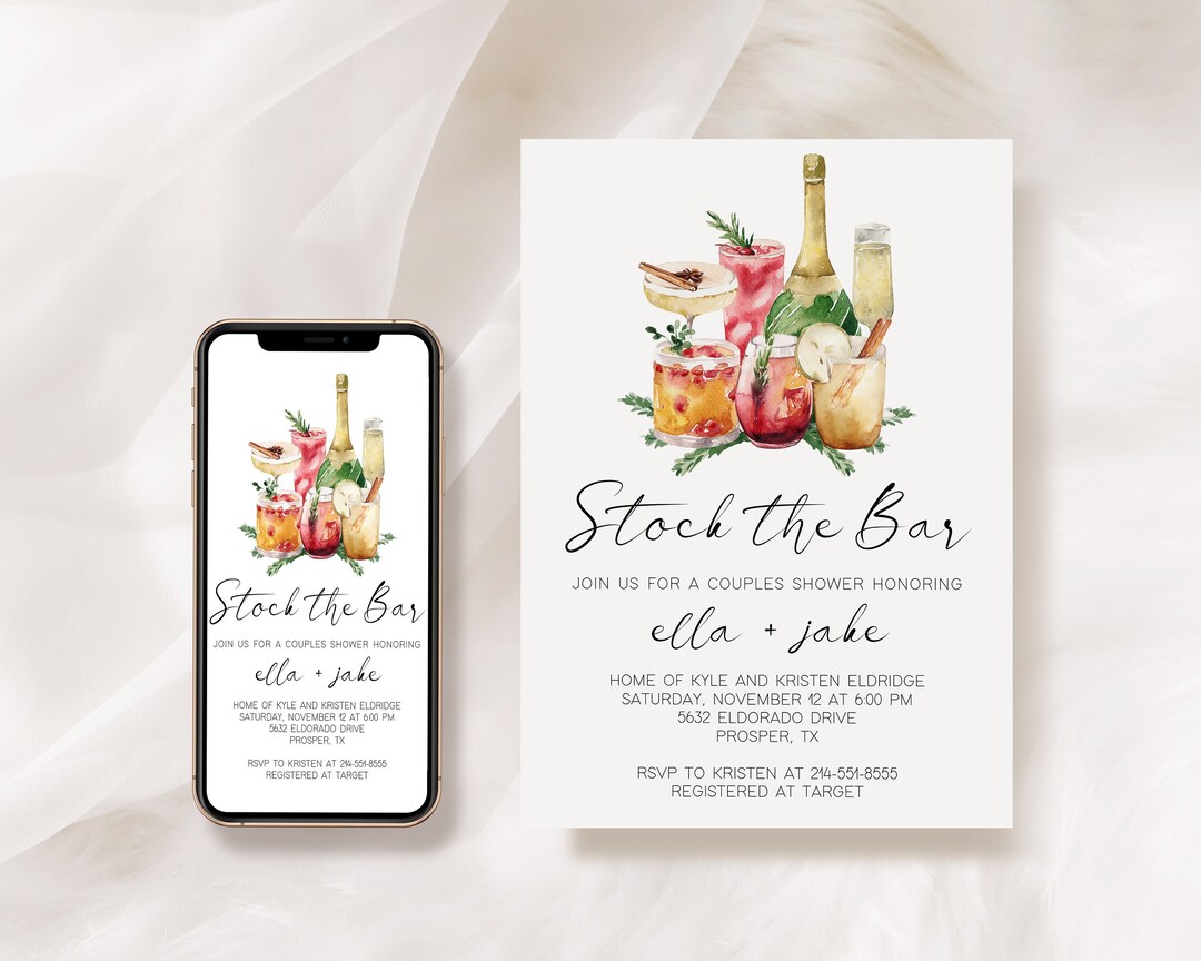 Stock the Bar Shower Invitation Template, Christmas Stock Their Bar ...