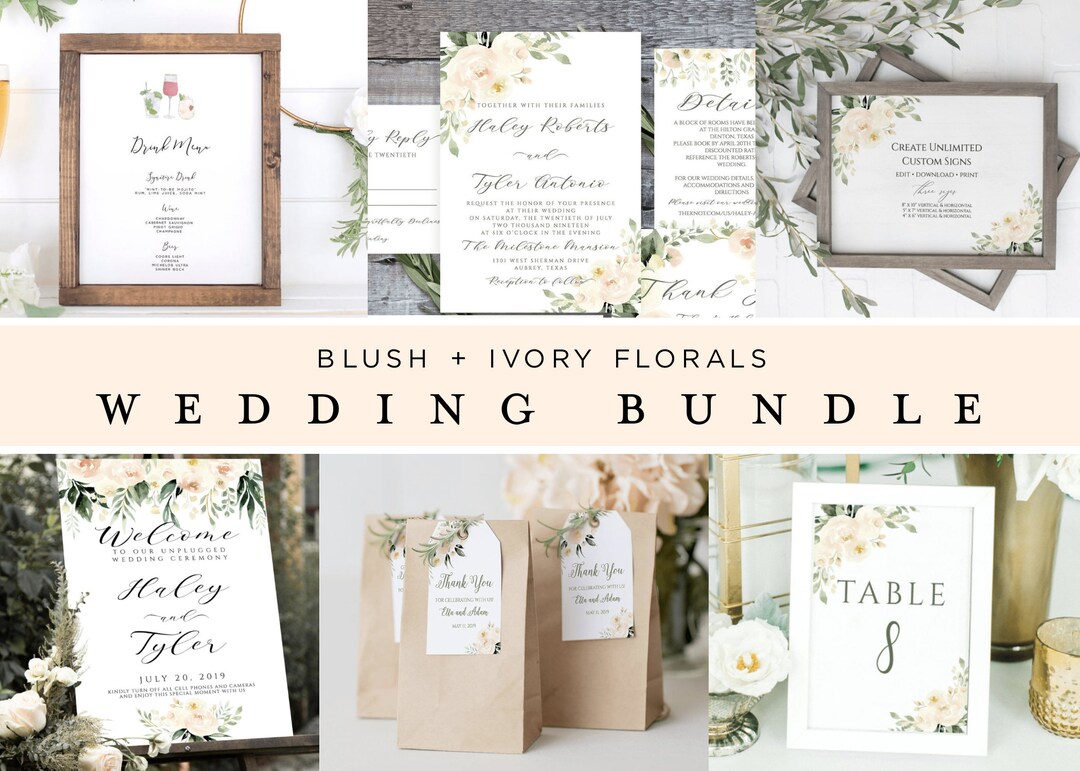 Blush Ivory Greenery Wedding Invitation Suite (editable, Instant ...