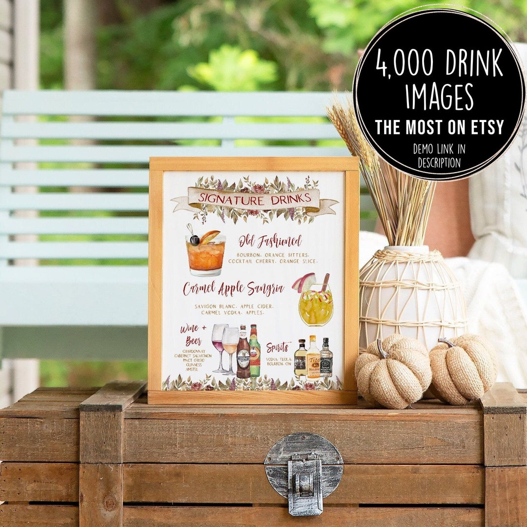 Fall Signature Drinks Sign, Autumn Signature Cocktails Template ...