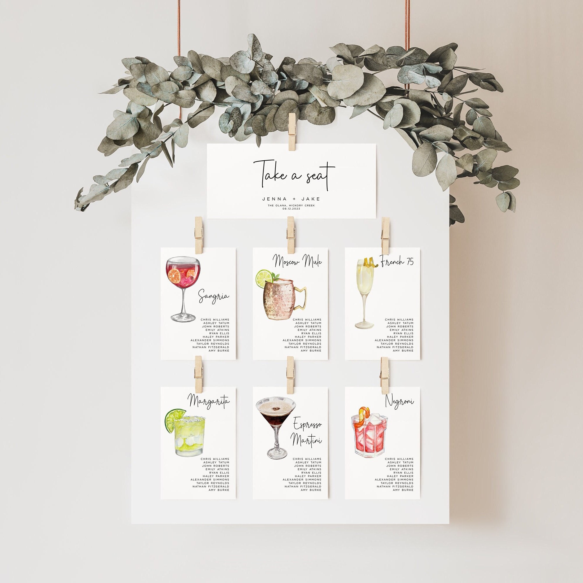 Modern Wedding Cocktail Seating Chart Card Template (digital Download ...