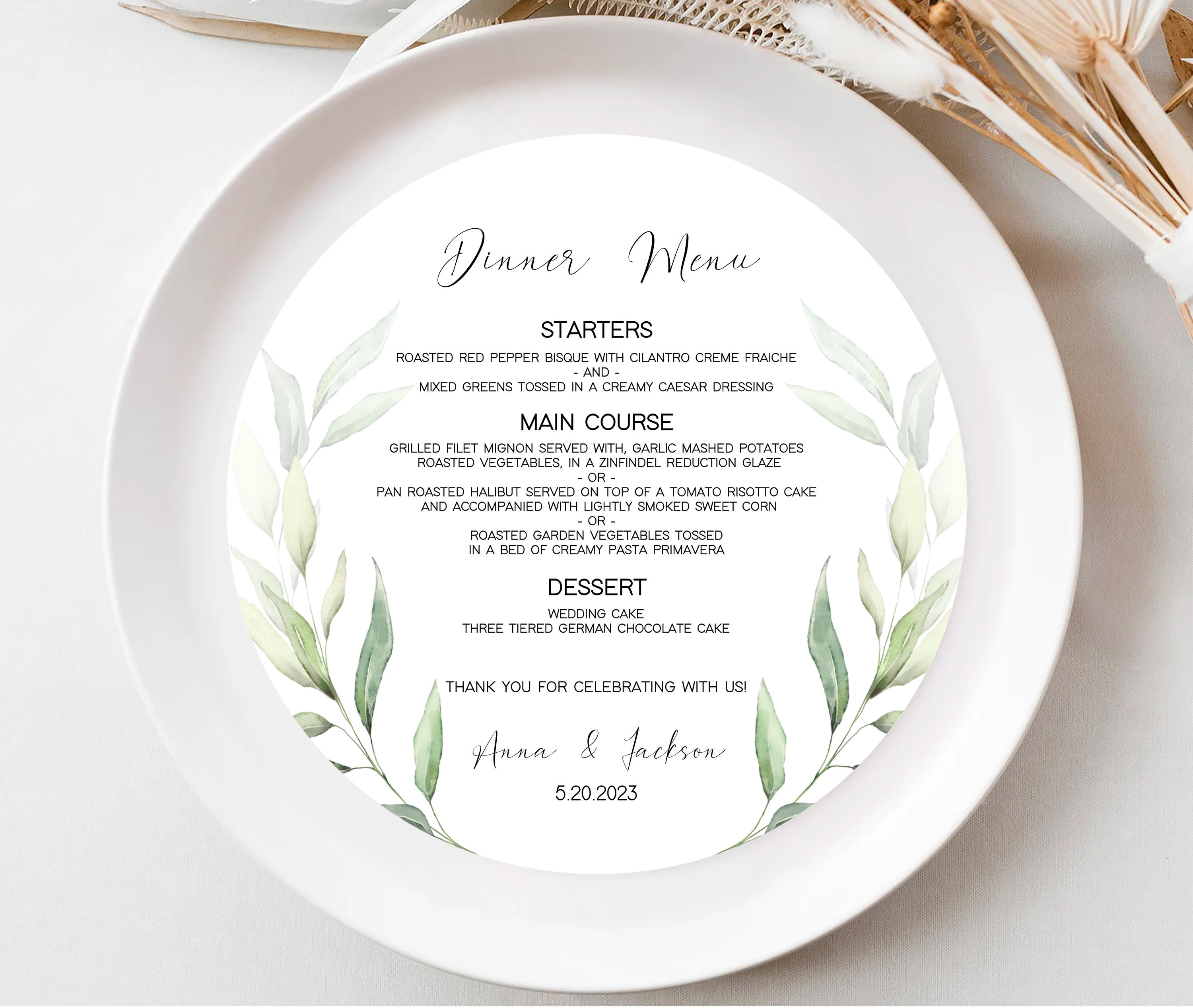 Minimalist Round Dinner Menu Template 8 Round Modern - Etsy