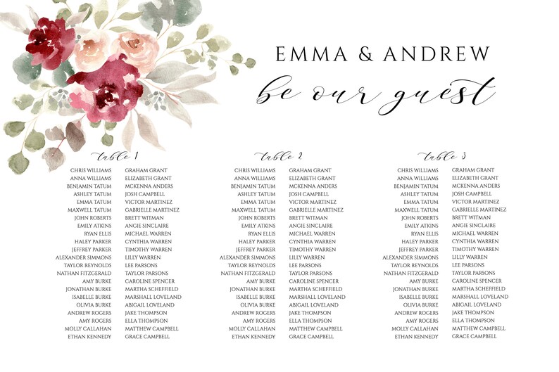 Printable Seating Chart Long Table Banquet Seating Chart | Etsy