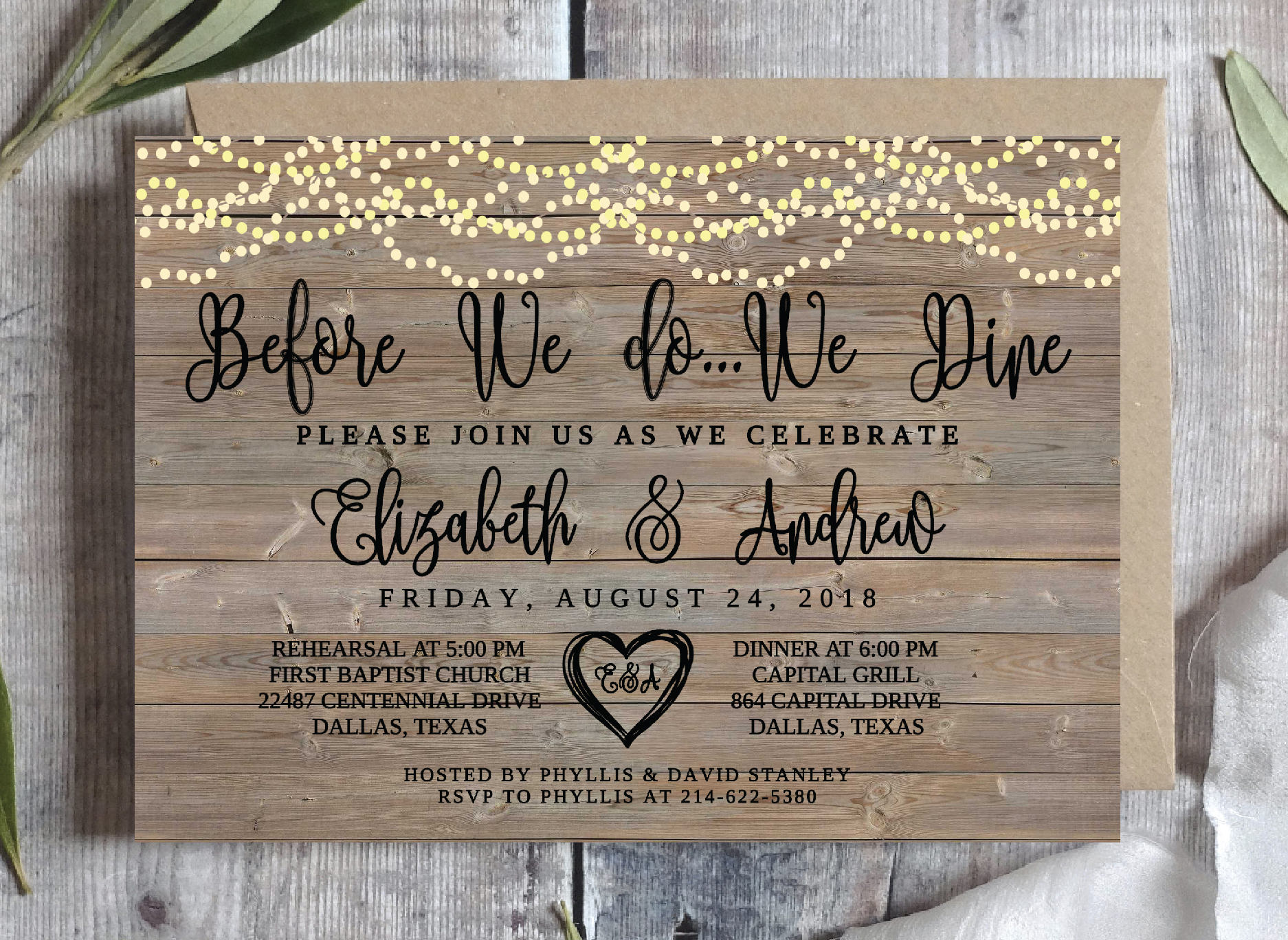 Rustic Rehearsal Dinner Invitations