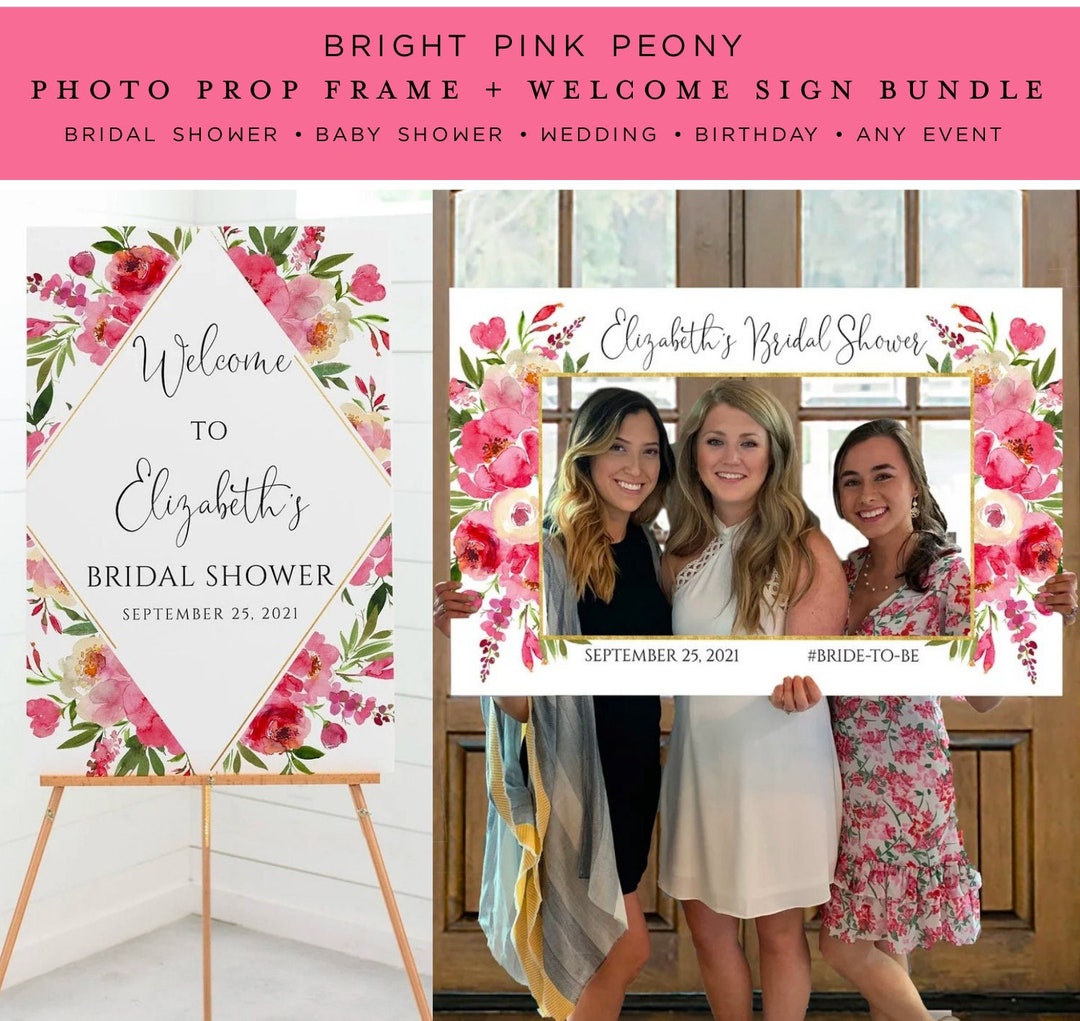 PRINTED Photo Prop Frame Welcome Sign Bundle, Ready to Use, Bright Pink ...