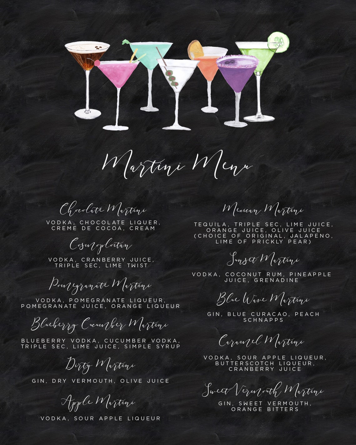 Martini Drink Menu Editable Signature Cocktails Template Bar - Etsy