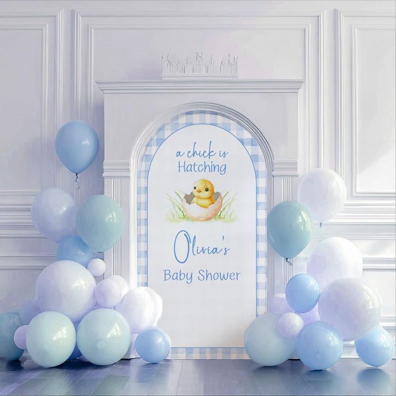 A Chick is Hatching Baby Shower Arch Backdrop – Pink Gingham Easter ...