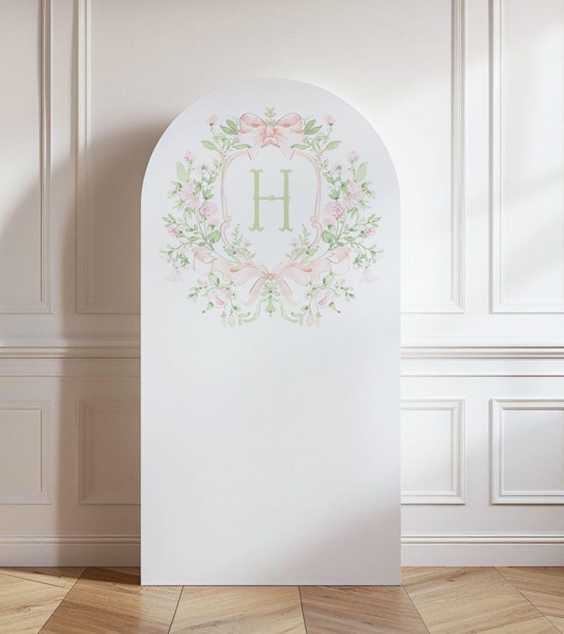 Coquette Pink Floral Crest Arch Backdrop: Personalized Party Decor - Etsy