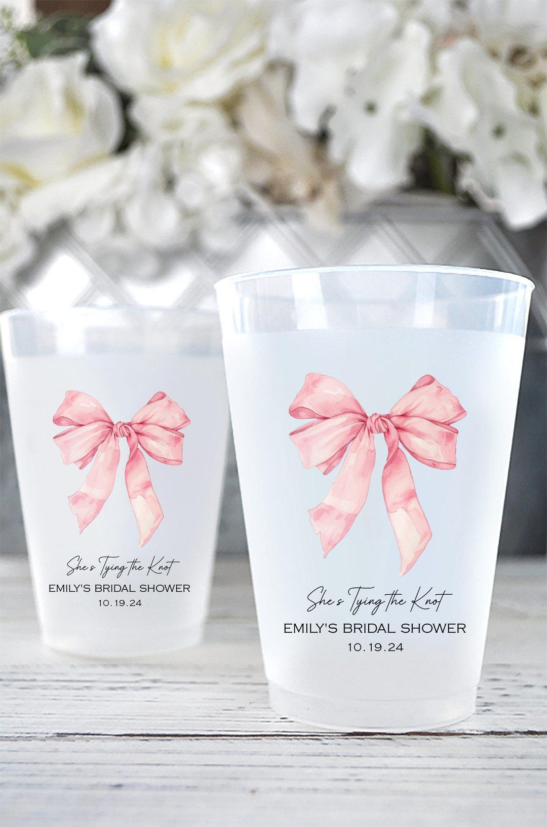 Personalized Pink Bow Party Cups: Coquette Bridal Shower, Baby Sprinkle ...