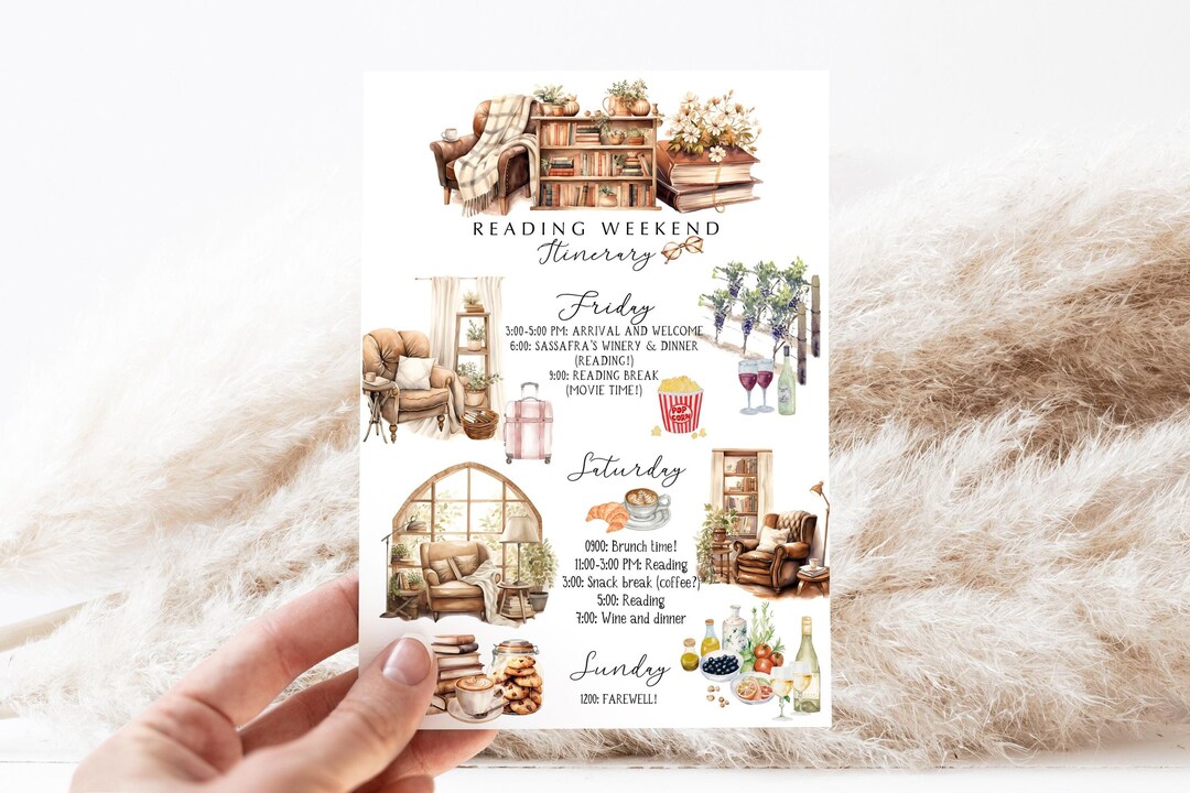 Reading Weekend Itinerary Template: Book Club Getaway (editable ...