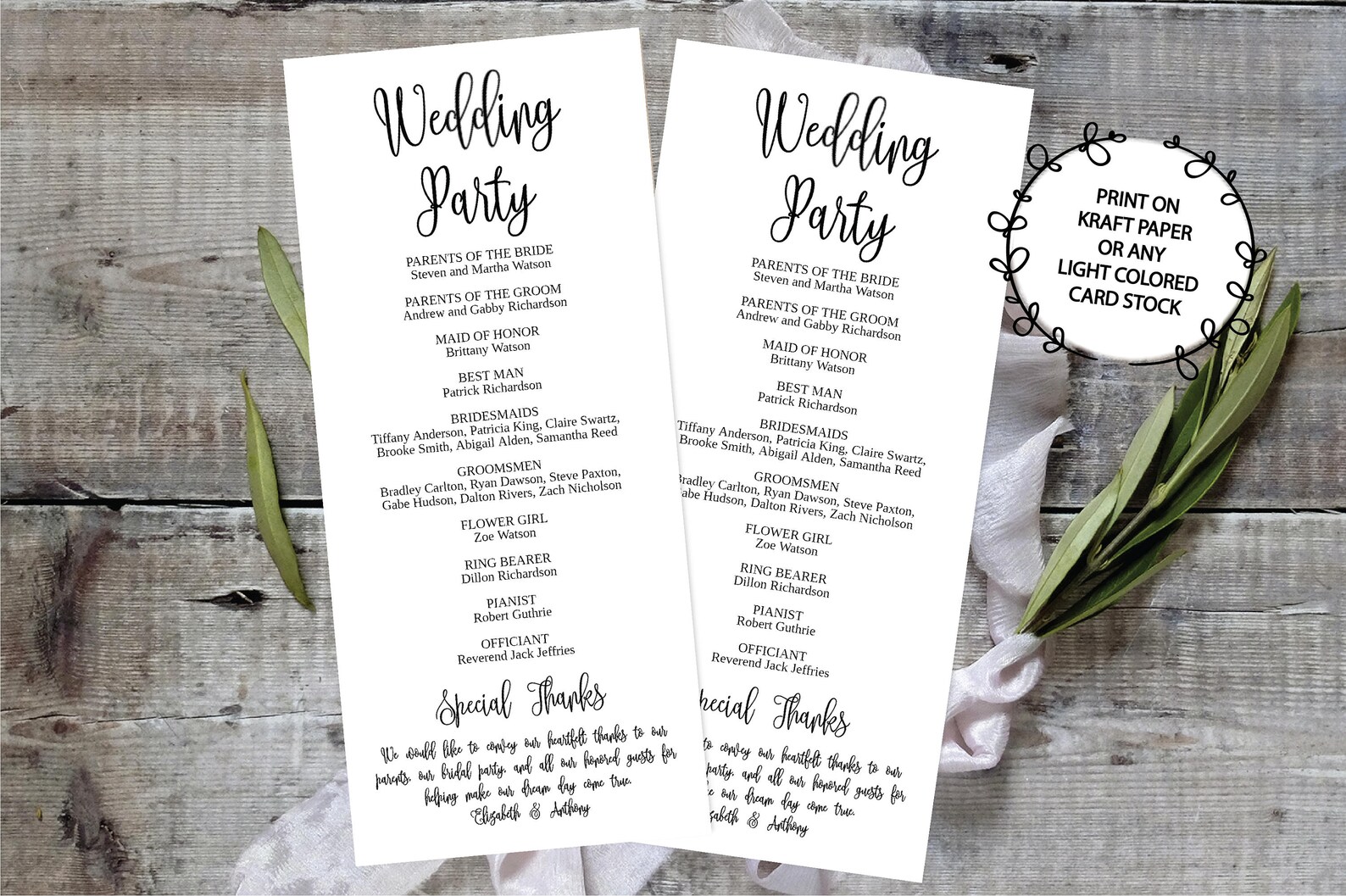 Wedding Program Template Printable / Editable 4x9 | Etsy