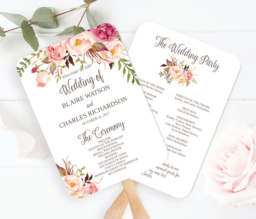 Wedding Program Fan Template Printable / Editable - Fall Floral ...