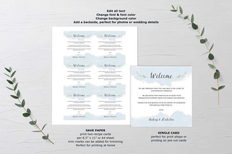 Welcome Label Template Wedding Welcome Label Printable Blue | Etsy