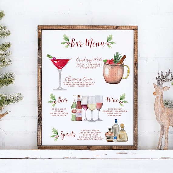 Christmas Bar Menu Template, Holiday Drink Sign Template, Signature ...