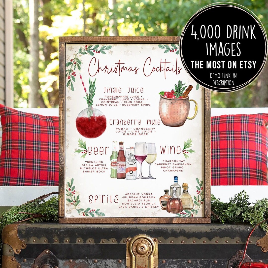 Holiday Party Drink Sign, Christmas Bar Menu Template, Pine Cone Drink ...