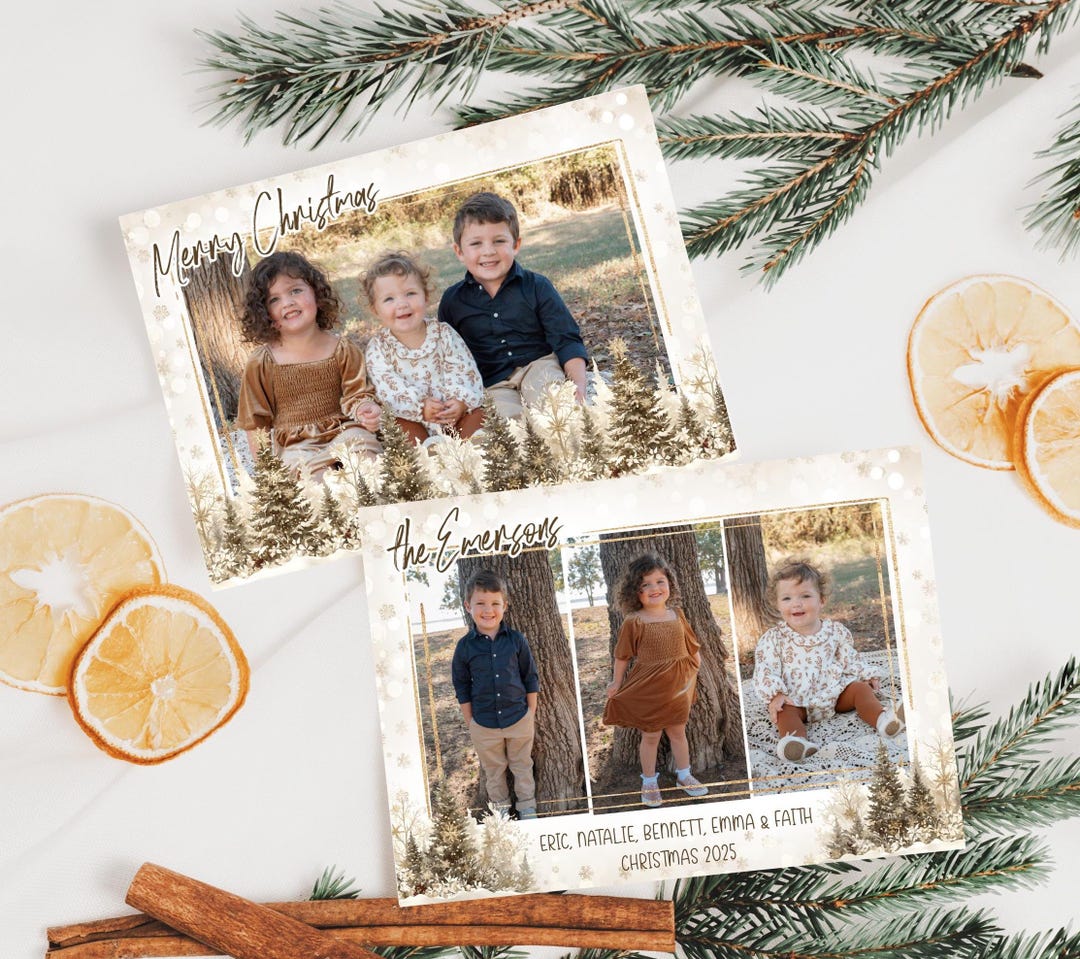 Rustic Christmas Photo Card Template • Neutral Holiday Card With Snowy ...
